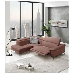 Ecksofa Egoitaliano "Martine" Sofas Gr. B/H/T: 272cm x 96cm x 203cm, Luxus-Microfaser BLUSH, Ottomane links, mit elektrischer Relaxfunktion-mit manueller Kopfteilverstellung, braun (cedar wood) mit Ottomane, elektrischer Relaxfunktion und Kopfteilverstellung