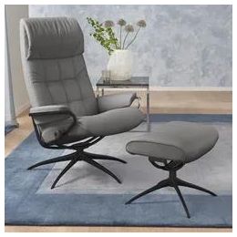 Relaxsessel stressless "London" Sessel Gr. Leder BATICK, Star Base-Standard Base, B/H/T: 80cm x 116cm x 71cm, grau (wild dove batick) mit Hocker, High Back, Star Base, Gestell Schwarz