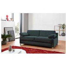 Schlafsofa Bali "Viola" Sofas Gr. 160cm x 200cm, Kaltschaummatratze, Basic: Gitterrostunterfederung mit Kaltschaummatratze, blau (rauchblau) mit Seitenkissen