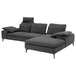 Ecksofa W.Schillig "valentinoo" Sofas Gr. B/H/T: 299cm x 83cm x 178cm, ROHLEDER Jacquard-Flachgewebe Q2 W60, Longchair rechts, mit Sitztiefenverstellung, grau (graphite w60) inklusive Hocker, mit Sitztiefenverstellung, Breite 299 cm