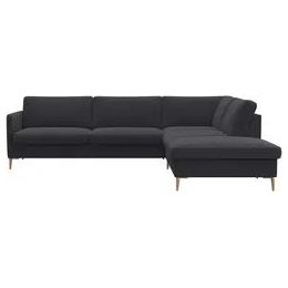 Ecksofa FLEXLUX "Fiore, super Sitzkomfort durch Kaltschaum im Sitz, L-Form" Sofas Gr. B/H/T: 266cm x 85cm x 225cm, Lederoptik, Ottomane rechts, schwarz (gorilla blac) schmale Armlehnen, Füße Alu+ Eiche