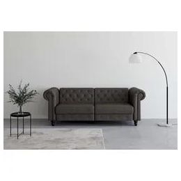 3-Sitzer DOREL HOME "Felix, Schlafsofa 236 cm, (Liegefläche 108x190cm), Rückenlehne" Sofas Gr. B/H/T: 236cm x 83cm x 87cm, Luxus-Microfaser Vintage, grau (anthrazit) 3-fach verstellbar, Velours, Kunstleder, Luxus-Microfaser Vintage