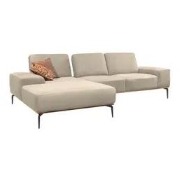 Ecksofa W.Schillig "run" Sofas Gr. B/H/T: 279cm x 88cm x 178cm, Longlife Xtra-Leder Z73, Recamiere links, mit Sitztiefenverstellung, beige (elfenbein z73) mit Holzsockel, Füße in Schwarz pulverbeschichtet, Breite 279 cm