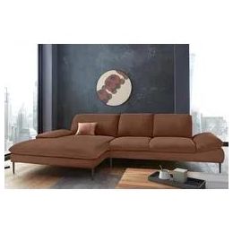 Ecksofa W.Schillig "enjoy&MORE" Sofas Gr. B/H/T: 340cm x 87cm x 185cm, Chenille-Flachgewebe R66, Recamiere links, mit Kopfteilverstellung-mit Armlehnenverstellung-mit Sitztiefenverstellung, braun (copper r66) Sitztiefenverstellung, Füße schwarz pulverbeschichtet, Breite 340 cm