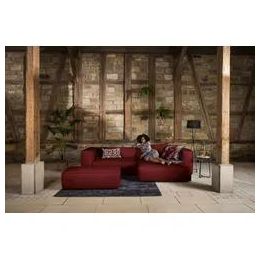 Ecksofa W.Schillig "around-the-block" Sofas Gr. B/H/T: 300cm x 66cm x 164cm, Longlife Xtra-Leder Z59, Longchair rechts, rot (ruby red z59) inklusive Hocker, mit eleganter Biese, Federkern