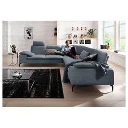 Ecksofa W.Schillig "valentinoo" Sofas Gr. B/H/T: 318cm x 83cm x 298cm, Chenille-Flachgewebe R66, langer Schenkel rechts, mit Sitztiefenverstellung, blau (marine r66) mit Sitztiefenverstellung, Breite 318 cm