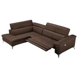 Ecksofa Egoitaliano "Martine" Sofas Gr. B/H/T: 272 cm x 96 cm x 203 cm, Leder BULL, Ottomane links, mit elektrischer Relaxfunktion-mit manueller Kopfteilverstellung, braun (chocolate) mit Ottomane, elektrischer Relaxfunktion und Kopfteilverstellung