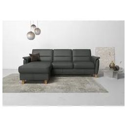 Ecksofa Home Affaire "Palmera L-Form" Sofas Gr. B/H/T: 244 cm x 89 cm x 163 cm, NaturLEDER, Recamiere links, mit Bettfunktion-mit Bettkasten-Bett mit Leder bezogen, grau (anthrazit) Federkern, wahlweise mit Bettfunktion und mitohne Bettkasten