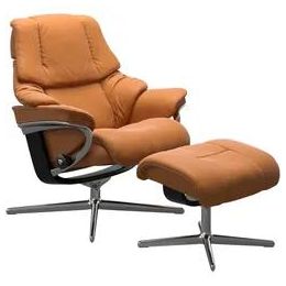 Relaxsessel stressless "Reno" Sessel Gr. Material Bezug, Material Gestell, Ausführung / Funktion, Maße B/H/T, braun (new caramel) mit Hocker, Cross Base, Größe S, M & L, Holzakzent Schwarz