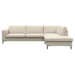 Ecksofa FLEXLUX "Fiore, super Sitzkomfort durch Kaltschaum im Sitz, L-Form" Sofas Gr. B/H/T: 273cm x 85cm x 225cm, Echtleder, Ottomane rechts, weiß (warm weiß) breite Armlehnen, Füße Alu+schwarz