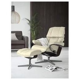 Relaxsessel stressless "Reno" Sessel Gr. Leder BATICK, Cross Base Braun-M, Relaxfunktion-Drehfunktion-PlusTMSystem-Gleitsystem-BalanceAdaptTM, B/H/T: 83cm x 100cm x 76cm, beige (cream batick) mit Cross Base, Größe S, M & L, Holzakzent Braun