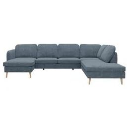 Wohnlandschaft Inosign "Ikano" Sofas Gr. B/H/T: 295cm x 80cm x 205cm, Flachgewebe, Ottomane rechts, blau Massivholz Konstruktion, Wellenunterfederung im Sitz