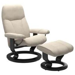 Relaxsessel stressless "Consul" Sessel Gr. Struktur fein JASMINE, Classic Base Schwarz, PlusTMSystem-Gleitsystem-Relaxfunktion-Drehfunktion-Kopfstützenverstellung-Rückteilverstellung, B/H/T: 72cm x 94cm x 70cm, beige (beige jasmine) mit Hocker, Classic Base, Größe S, Gestell Schwarz