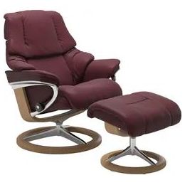 Relaxsessel stressless "Reno" Sessel Gr. Leder BATICK, Signature Base Eiche, Relaxfunktion-Drehfunktion-PlusTMSystem-Gleitsystem-BalanceAdaptTM, B/H/T: 92cm x 100cm x 80cm, rot (bordeaux batick) mit Signature Base, Größe S, M & L, Gestell Eiche