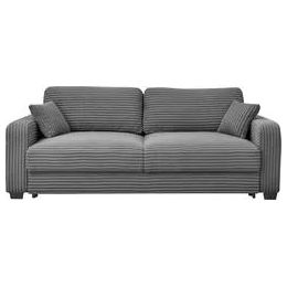 Stella Trading Schlafsofa ED EXCITING DESIGN "Carrara" Sofas Gr. B/H/T: 235cm x 89cm x 92cm, Cord, inkl. 2 Rückenkissen (94 x 45)-ink. 2 Zierkissen (35 x 35)-inkl. Schlaffunktion mit Liftbeschlag-inkl. Bettkasten-Rücken echt bezogen, grau (anthrazit) frei im Raum stellbar, mit Bettkasten, Schlaffunktion und 4 Kissen