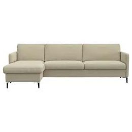 Ecksofa FLEXLUX "Fiore, L-Form" Sofas Gr. B/H/T: 247cm x 85cm x 92cm, Chenille, Chaiselongue links, beige (sandy beige) schmale Armlehnen, Kaltschaum, Füße Alu+schwarz