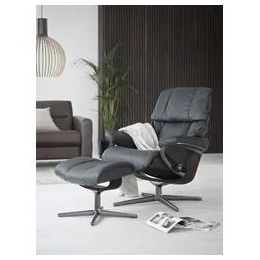 Relaxsessel stressless "Reno" Sessel Gr. Leder BATICK, Cross Base Wenge-L, Relaxfunktion-Drehfunktion-PlusTMSystem-Gleitsystem-BalanceAdaptTM, B/H/T: 92cm x 100cm x 80cm, blau (atlantic blue batick) mit Cross Base, Größe S, M & L, Holzakzent Wenge