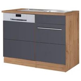 Spülenschrank KOCHSTATION "KS-Wien", schwarz (anthrazit, wotaneiche, wotaneiche), B:110cm H:85cm T:60cm, Spanplatte, Schränke, Breite 110 cm, inkl. Möbelfront für teilintegrierbaren Geschirrspüler