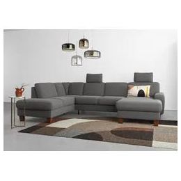 Wohnlandschaft Home Affaire "Vision U-Form" Sofas Gr. B/H/T: 315 cm x 90 cm x 215 cm, Struktur weich, Ottomane links, mit Bettfunktion-mit Stauraum, grau wahlweise mit Bettfunktion und Stauraum, auch in Easy Care-Bezug