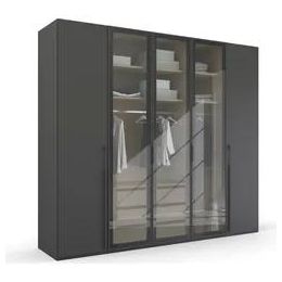 Drehtürenschrank Rauch "Kleiderschrank Schrank Garderobe SKAT SHINE mit hochwertigem" Schränke Gr. B/H/T: 251cm x 223cm x 63cm, 5 St., grau (graphit) transparentem Grauglas inkl. umfangreichem Zubehör MADE IN GERMANY