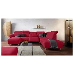 Wohnlandschaft Places of Style "Manhattan U-Form", rot, B:345cm H:102cm T:247cm, Luxus Microfaser2 (90% Polyester, 10% Polyamid);Flachgewebe (100% Polyester);Luxus-Microfaser1 (100% Polyester), Sofas, 2 Sitze mit elektrischer Relaxfunktion, verstellbare Armlehnen