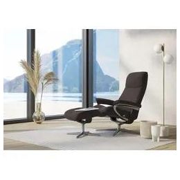 Relaxsessel stressless "View" Sessel Gr. Leder PALOMA, Cross Base Schwarz, Relaxfunktion-Drehfunktion-PlusTMSystem-Gleitsystem-BalanceAdaptTM, B/H/T: 78cm x 108cm x 78cm, braun (chocolate paloma) mit Hocker, Cross Base, Größe S, M & L, Holzakzent Schwarz