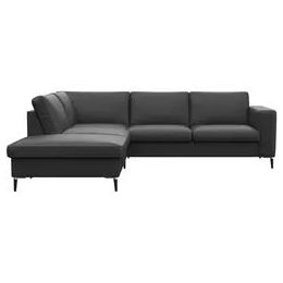 Ecksofa FLEXLUX "Fiore, L-Form" Sofas Gr. B/H/T: 241cm x 85cm x 225cm, Echtleder, Ottomane links, schwarz (deep black) breite Armlehnen, Füße Aluschwarz, BT 241225 cm, Kaltschaum im Sitz