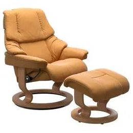 Relaxsessel stressless "Reno" Sessel Gr. Material Bezug, Material Gestell, Ausführung / Funktion, Maße B/H/T, gelb (honey) mit Hocker, Classic Base, Größe S, M & L, Gestell Eiche