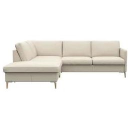 Ecksofa FLEXLUX "Fiore, L-Form, super bequem durch Kaltschaum im Sitz" Sofas Gr. B/H/T: 234cm x 85cm x 225cm, Echtleder, Ottomane links, weiß (warm white) schmale Armlehnen, Füße AluEiche, BT 234225 cm