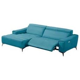 Ecksofa Egoitaliano "Suzette, Designsofa mit hohem Sitzkomfort" Sofas Gr. B/H/T: 266cm x 95cm x 163cm, Leder BULL, Recamiere links, mit Relaxfunktion, blau (türkis) mit Recamiere, inkl. 1 elektronischen Relaxfunktion, L-Form