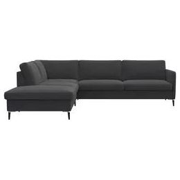 Ecksofa FLEXLUX "Fiore, L-Form" Sofas Gr. B/H/T: 266cm x 85cm x 225cm, Lederoptik, Ottomane links, grau (shark grey) schmale Armlehnen, Kaltschaum, Füße Alu+schwarz