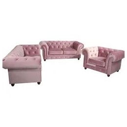 Polstergarnitur Max Winzer "Old England Chesterfield, hochwertig und elegant" Sitzmöbel-Sets Gr. H/T: 76cm x 96cm, Samtvelours 20442, rosa (rosé) mit edler Knopfheftung, 3-tlg.