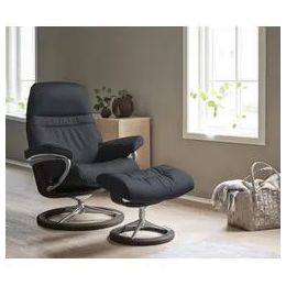 Relaxsessel stressless "Sunrise" Sessel Gr. Leder PALOMA, Relaxfunktion-Drehfunktion-PlusTMSystem-Gleitsystem-BalanceAdaptTM, B/H/T: 92cm x 105cm x 80cm, blau (shadow paloma) mit Signature Base, Größe L, Gestell Wenge