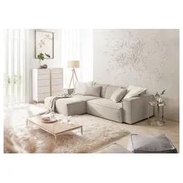 Ecksofa 3C Candy "Matteo L-Form" Sofas Gr. B/H/T: 276cm x 72cm x 168cm, Longchair links, beige (sand) mit auffälliger Kedernaht, Feincord-Bezug, Lounge-Charakter