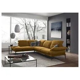 Ecksofa W.Schillig "sherry" Sofas Gr. B/H/T: 302cm x 81cm x 230cm, Longlife Xtra-Leder Z69, Ottomane links, ohne Kopfteilverstellung-ohne Armlehnenverstellung, gelb (kurkuma z69) mit Kopfstützenverstellung, Winkelfüße in Schwarz, Breite 302 cm