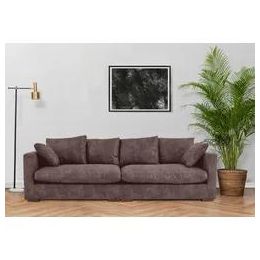 Big-Sofa Home Affaire "Coray" Sofas Gr. B/H/T: 266cm x 80cm x 113cm, Luxus-Microfaser, braun (dunkelbraun) extra weich und kuschelig, Füllung mit Federn Daunen