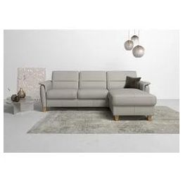 Ecksofa Home Affaire "Palmera L-Form" Sofas Gr. B/H/T: 244cm x 89cm x 163cm, NaturLEDER, Recamiere rechts, ohne Bettfunktion-ohne Bettkasten, grau (lightgrau) Federkern, wahlweise mit Bettfunktion und mitohne Bettkasten