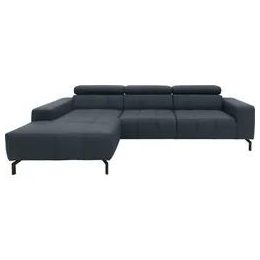 Ecksofa DOMO collection "Cunelli L-Form" Sofas Gr. B/H/T: 292cm x 79cm x 175cm, Echtleder, Longchair links, Mit Kopfteilverstellung, grau (anthrazit) wahlweise inklusive 6-fach verstellbarer Kopfteilverstellung