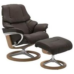 Relaxsessel stressless "Reno" Sessel Gr. Leder BATICK, Signature Base Eiche, Relaxfunktion-Drehfunktion-PlusTMSystem-Gleitsystem-BalanceAdaptTM, B/H/T: 79cm x 99cm x 75cm, braun (braun batick) mit Signature Base, Größe S, M & L, Gestell Eiche