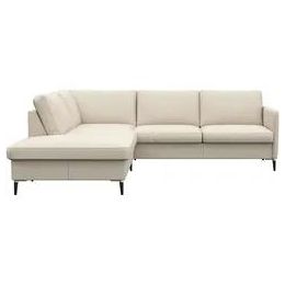 Ecksofa FLEXLUX "Fiore, L-Form" Sofas Gr. B/H/T: 234cm x 85cm x 225cm, Echtleder, Ottomane links, weiß (warm white) schmale Armlehnen, Füße Aluschwarz, BT 234225cm, Kaltschaum im Sitz