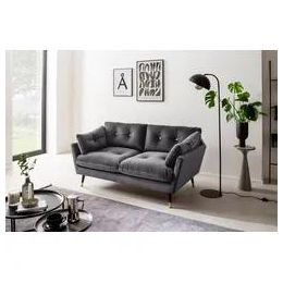 2-Sitzer TRENDS BY HG "Amira" Sofas Gr. B/H/T: 167cm x 84cm x 93cm, Luxus-Microfaser, grau (anthrazit) mit Strasssteinen und goldfarben Applikationen