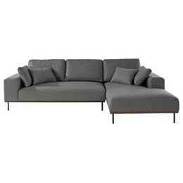 Ecksofa Andas "Mikael" Sofas Gr. B/H/T: 278 cm x 87 cm x 170 cm, Struktur weich, Recamiere rechts, grau (dunkelgrau) mit hochwertigem, gebeiztem Holzrahmen und 4 Zierkissen, L-Form