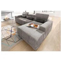 Ecksofa DOMO collection "Brandon große Ausführung B/T/H: 289/177/80 cm, auch in Leder und Cord" Sofas Gr. B/H/T: 289cm x 80cm x 175cm, Luxus-Microfaser in Lederoptik, Recamiere rechts, ohne Sitztiefenverstellung, mit Nierenkissen, grau (grau, braun) mit Kopfteilverstellung, wahlweise Sitztiefenverstellung, L-Form