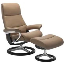 Relaxsessel stressless "View" Sessel Gr. Leder PALOMA, Cross Base Schwarz, Relaxfunktion-Drehfunktion-PlusTMSystem-Gleitsystem-BalanceAdaptTM, B/H/T: 82cm x 109cm x 81cm, braun (almond paloma) mit Signature Base, Größe M,Gestell Schwarz