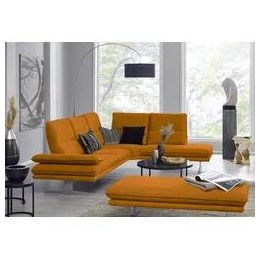 Ecksofa W.Schillig "broadway" Sofas Gr. B/H/T: 284cm x 94cm x 224cm, Stoff S37, Ottomane rechts, mit Sitztiefenverstellung-ohne Kopfteilverstellung-mit Seitenteilverstellung, gelb (brandy s37) Sitztiefenverstellung, Kopfteil- & Seitenteilverstellung, Breite 284cm