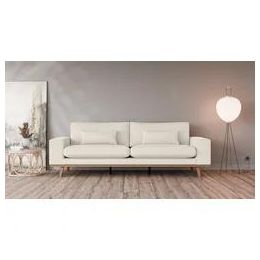 3-Sitzer Home Affaire "Torino B/T/H: 237/91/81 cm" Sofas Gr. B/H/T: 237cm x 81cm x 91cm, Struktur weich, beige (creme) mit edlem Holzrahmen, incl. Zierkissen, auch in Bouclé