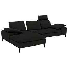 Ecksofa W.Schillig "valentinoo" Sofas Gr. B/H/T: 299cm x 83cm x 178cm, Longlife Xtra-Leder Z59, Longchair links, mit Sitztiefenverstellung, schwarz (schwarz z59) inklusive Hocker, mit Sitztiefenverstellung, Breite 299 cm