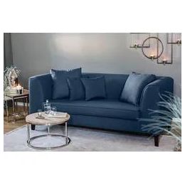 3-Sitzer Fink "MAXIM" Sofas Gr. B/H/T: 202cm x 84cm x 85cm, Flachgewebe LEINENOPTIK, blau (blau leinenoptik) mit schmalem Holzsockel, inklusive 4 Zierkissen