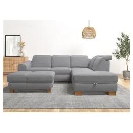 Ecksofa Home Affaire "Dundee L-Form" Sofas Gr. B/H/T: 263cm x 86cm x 219cm, Flachgewebe, Ottomane rechts, mit Bettfunktion-mit Stauraum-mit Kopfteilverstellung, grau (steel) wahlweise mit Kopfteilverstellung und zusätzlich Bettfunktion