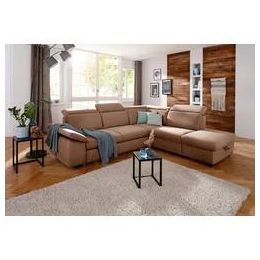 Ecksofa Home Affaire "Mauritius L-Form" Sofas Gr. B/T: 276 cm x 232 cm, Luxus-Microfaser Lederoptik, Ottomane rechts, ohne Bettfunktion-ohne Bettkasten, braun mit Ottomane, Kopfteil- und Armlehnverstellung